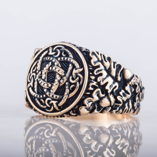 Jormungandr Symbol Oak Leaves and Acorns Bronze Ring | Handcrafted ...